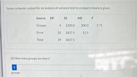 Solved Some Computer Output For An Analysis Of Variance Test