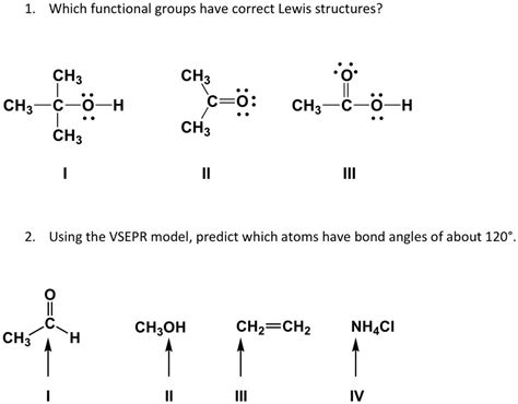 Solved 1 Which Functional Groups Have Correct Lewis Structures Ch3 Ch3 C Ch3 H Ch3 C Oh Ch3