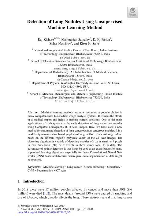 Pdf Detection Of Lung Nodules Using Unsupervised Machine Learning Method