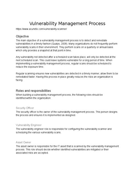 Vulnerability Management Process Pdf Vulnerability Computing