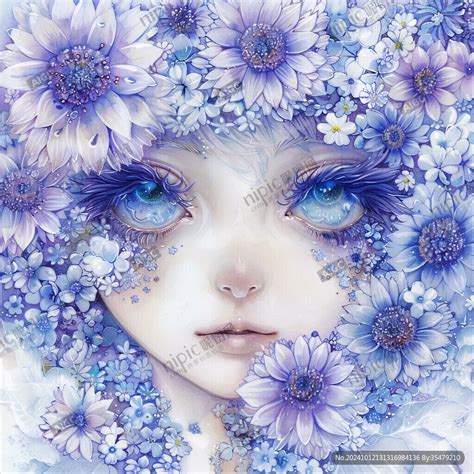 Ai创作图蓝色女孩插画 蓝色星空眼 捧花蓝的女孩插画 彩绘唯美矢车菊挂画 雏菊少女插画 手绘花卉少女女神 蓝莓插画美女 插画梦幻女孩 手绘花卉少女 蓝雪花插画 水彩雏菊女孩 玄幻奇幻时尚插画