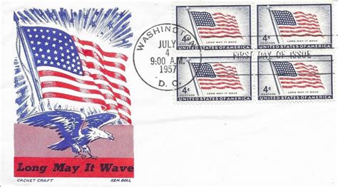 1957 Fdc 1094 4c Flag Ccboll Block Of 4 United States General Issue Stamp Hipstamp