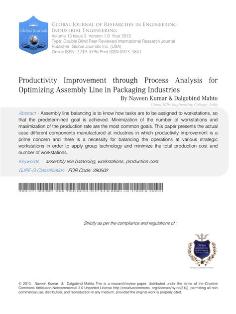 PDF Productivity Improvement Through Process Analysis For Optimizing