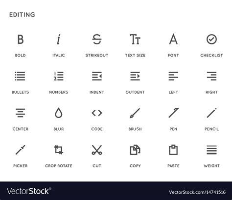 Text Editing User Interface Ui Icon Set High Vector Image