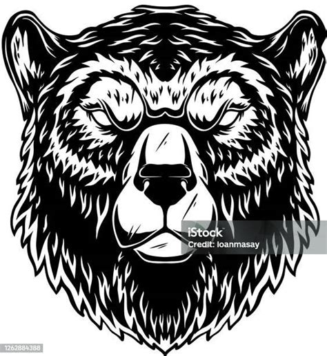 빈티지 모노크롬 스타일로 회색 곰의 머리의 그림 엠블럼 기호 포스터 카드 배너를 위한 디자인 요소 벡터 일러스트레이션 곰에 대한
