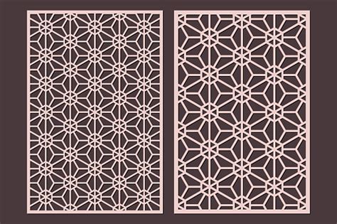 레이저 컷 캐비닛 프렛 워크 일본 쿠미코 스타일의 패턴 패널 템플릿을 천공 기하학적 육각형 장식 패널 속도 23 금속 종이 또는 나무 조각 야외 화면 0명에 대한 스톡 벡터