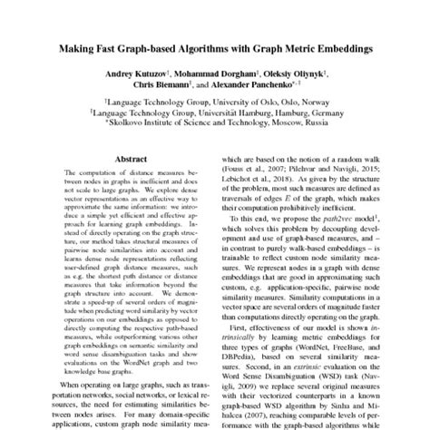 Making Fast Graph Based Algorithms With Graph Metric Embeddings ACL
