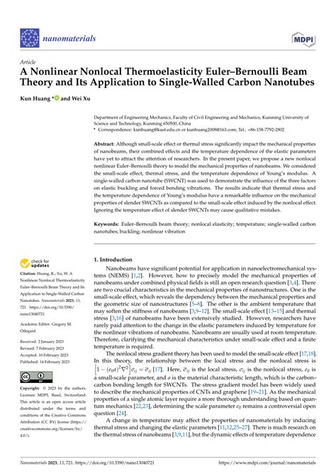 Pdf A Nonlinear Nonlocal Thermoelasticity Euler Bernoulli Beam Theory