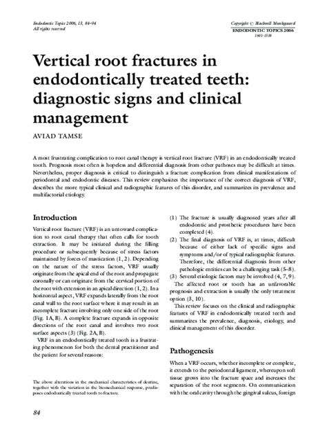 Pdf Vertical Root Fractures In Endodontically Treated Teeth