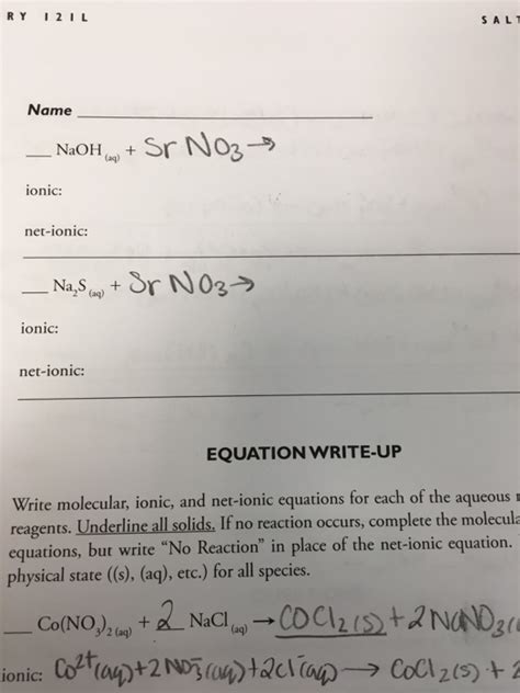 Solved Write Molecular Ionic And Net Ionic Equations For