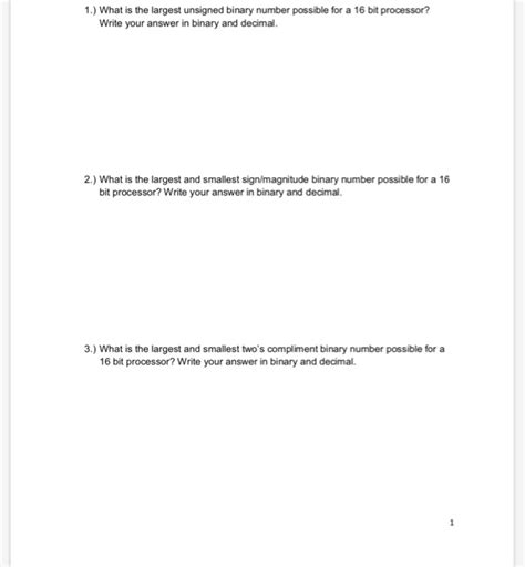 Solved 1 What Is The Largest Unsigned Binary Number