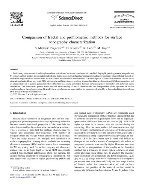 Pdf Comparison Of Fractal And Profilometric Methods For Surface Topography Characterization
