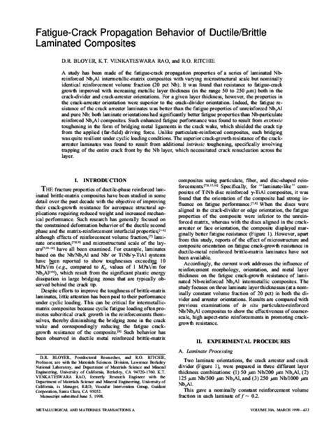 Pdf Fatigue Crack Propagation Behavior Of Ductile Brittle Laminated Composites