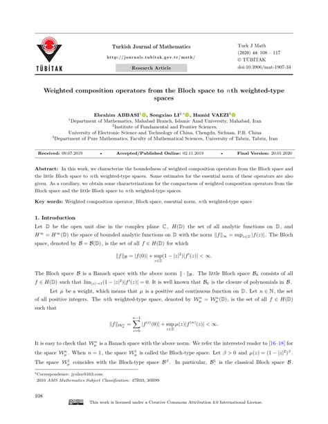 Pdf Weighted Composition Operators From The Bloch Space To Nth Weighted Type Spaces