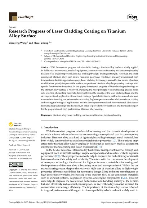 Pdf Research Progress Of Laser Cladding Coating On Titanium Alloy Surface