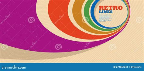 Retro Style Abstract Background With Curve Lines In All Colors Of Rainbow Stock Vector