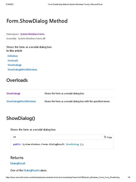 Form Showdialog Method System Windowsforms Microsoft Docs