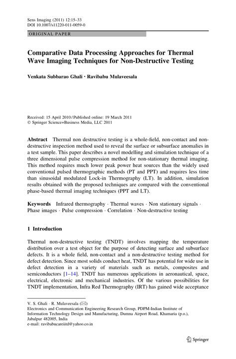 Pdf Comparative Data Processing Approaches For Thermal Wave Imaging Techniques For Non