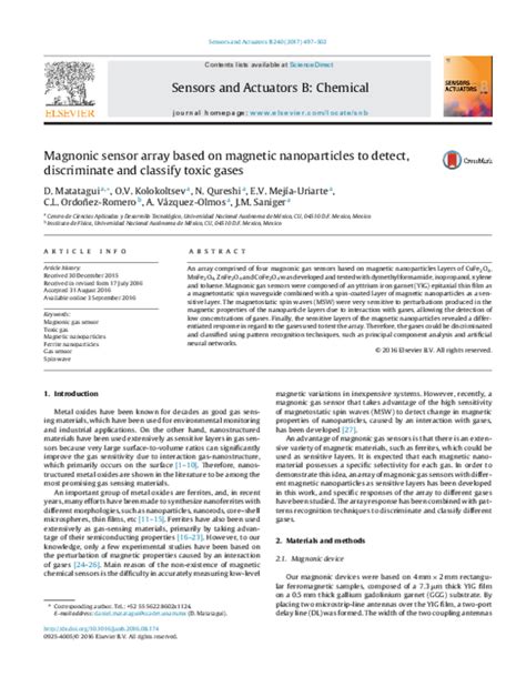 Pdf Magnonic Sensor Array Based On Magnetic Nanoparticles To Detect