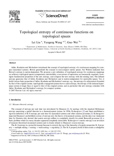 Pdf Topological Entropy Of Continuous Functions On Topological Spaces