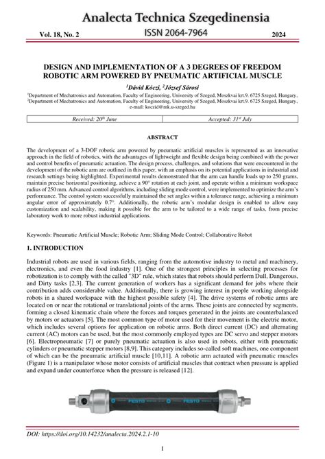 Pdf Design And Implementation Of A 3 Degrees Of Freedom Robotic Arm Powered By Pneumatic