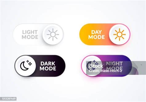 벡터 일러스트레이션 낮과 야간 모드 스위치 세트 인터페이스 Ui 기호의 간단한 개념 끄기 또는 켜기 및 어두운 버튼에 낮에 대한 스톡 벡터 아트 및 기타 이미지 Istock