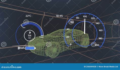 Animation Of 3d Car Model And Speedometer Over Dark Background Stock Footage Video Of
