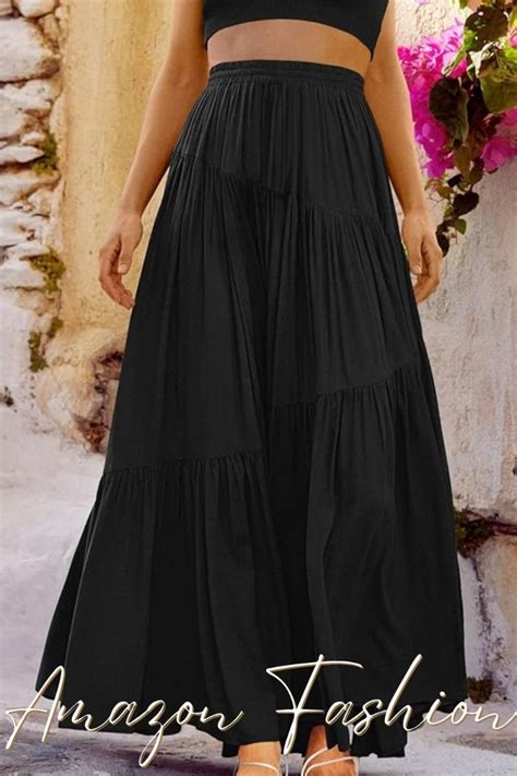 Anrabess Womens Boho Elastic High Waist Pleated A Line Flowy Swing