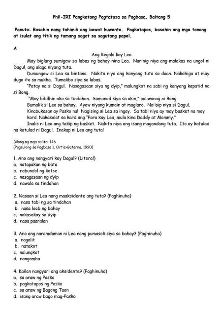 Phil Iri Filipino Gst Reading Materials Grade 6 Pptx