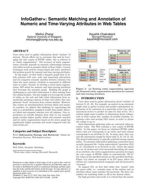Pdf Infogather Semantic Matching And Annotation Of Numeric