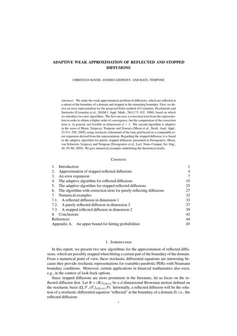 Pdf Adaptive Weak Approximation Of Reflected And Stopped Diffusions