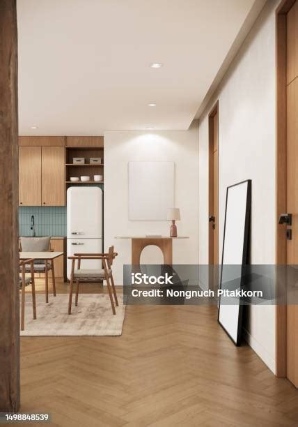 부엌 카운터와 캐비닛이 내장 된 현대적인 아파트 객실 인테리어 디자인 및 장식 3d 렌더링 식탁과 의자를 세로 이미지로 렌더링합니다 0명에 대한 스톡 사진 및 기타 이미지