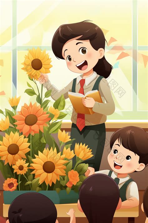 学生送给老师花朵插画高清图片下载 包图网