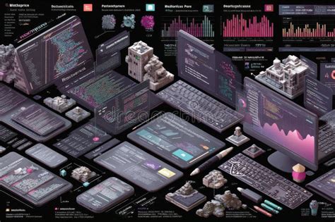 Isometric Dashboard And Analytics Interface Elements With Vibrant Data