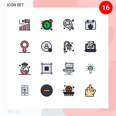 16 User Interface Flat Color Filled Line Pack Of Modern Signs And Symbols Of Human Islamic Time