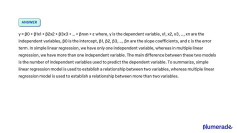 Solved What Is The Difference Between Simple Linear Regression Model