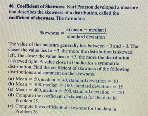 Solved Coefficient Of Skewness Karl Pearson Developed A Chegg