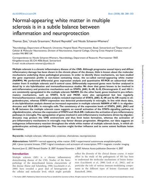 Pdf Normal Appearing White Matter In Multiple Sclerosis Is In A Subtle Balance Between
