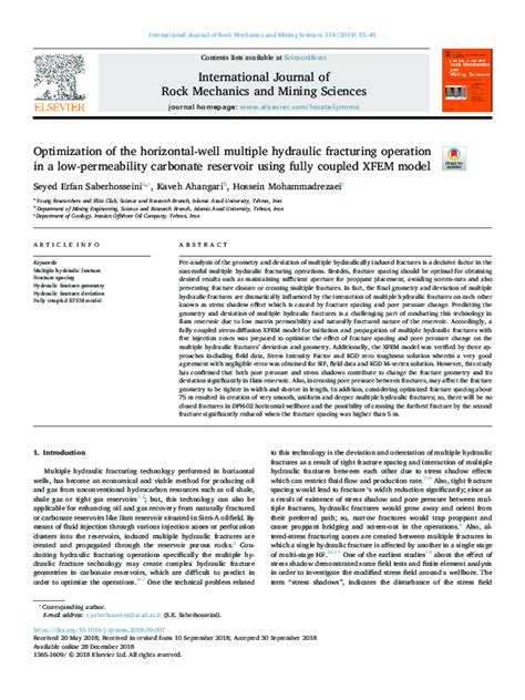 Pdf Optimization Of The Horizontal Well Multiple Hydraulic Fracturing Operation In A Low