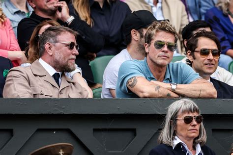Brad Pitt In Knit Polo At Wimbledon 2023 Final With Guy Ritchie