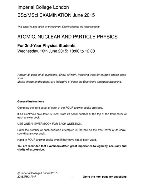 Exam Questions And Answers Imperial College London EXAMINATION June This Paper Is