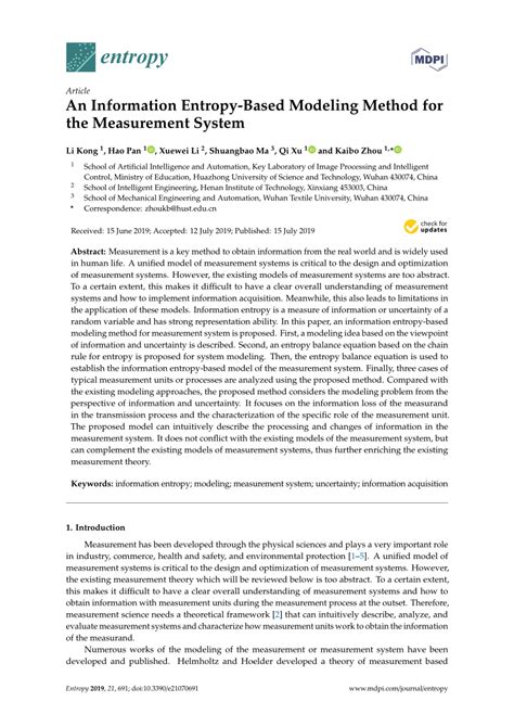 Pdf An Information Entropy Based Modeling Method For The Measurement System