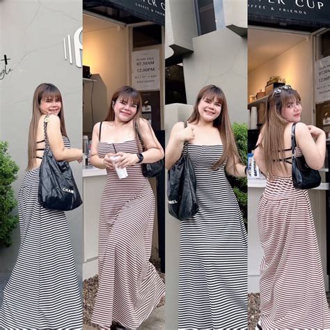 [พร้อมส่ง รุ่นขายดี ] ชุดเดรสยาวลายทาง โชว์หลังแซ่บ สาวอวบไซส์ใหญ่ มีไซส์อก38 52 Shopee