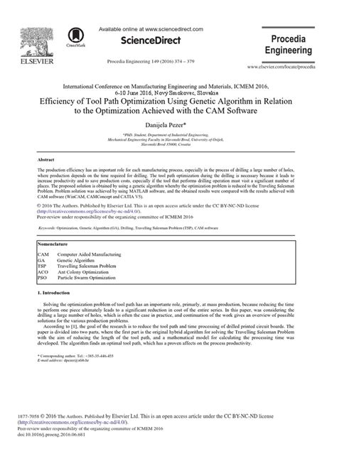 Efficiency Of Tool Path Optimization Using Genetic Pdf Genetic Algorithm Metaheuristic