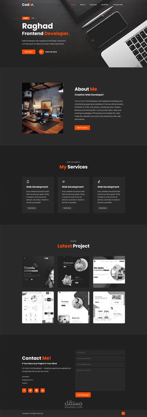 صفحة هبوط portfolio HTML CSS JS مستقل