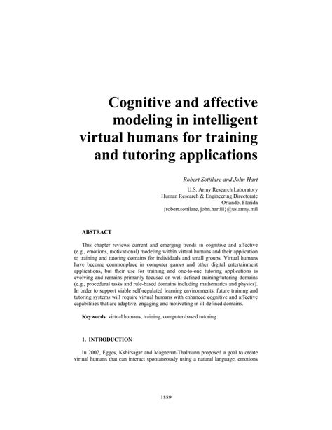 Pdf Cognitive And Affective Modeling In Intelligent Virtual Humans For Training And Tutoring