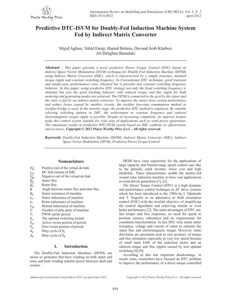 Pdf Predictive Dtc Isvm For Doubly Fed Induction Machine System Fed By Indirect Matrix Converter
