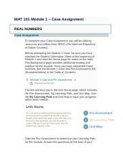 MAT 101 Module 1 Case Assignment Docx MAT 101 Module 1 Case Assignment REAL NUMBERS Case