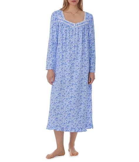 Eileen West Long Sleeve Sweetheart Neck Cotton Jersey Long Floral