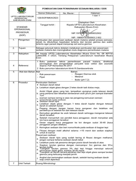 Sop Pembuatan Sediaan Malaria Pdf